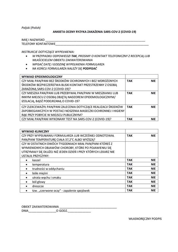 Upitnik za procjenu rizika od zaraze SARS -COV-2 (COVID-19)